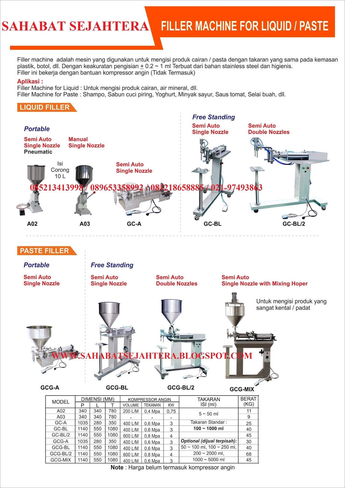 FILLER MACHINE FOR LIQUID / PASTE - Toko Alat Madiun