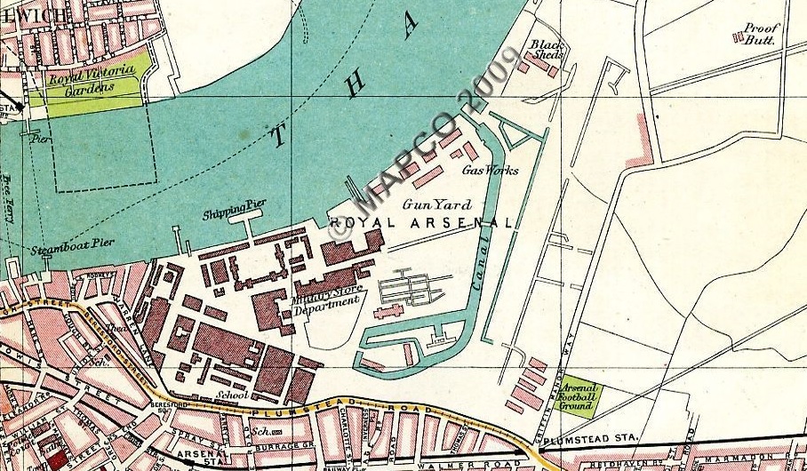 Woolwich Arsenal and Garrison 1901-1922: 1908 public map