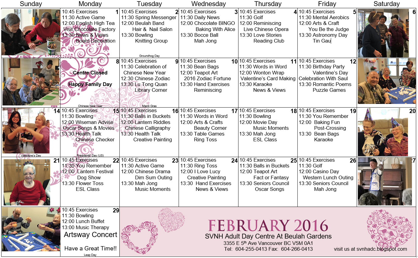 South Vancouver and Beulah Gardens Adult Day Programs: January 2016
