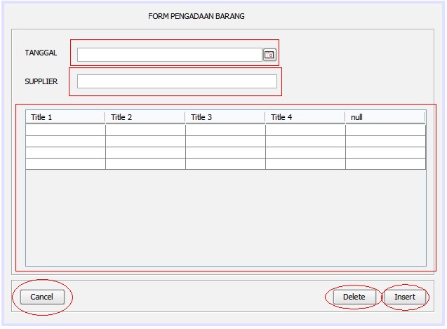 Form Pengadaan Barang Aplikasi Minimarket - Java MySQL | Panca Blogspot