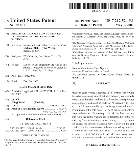 Have a look at the cover sheet of this United States patent. Everything ...