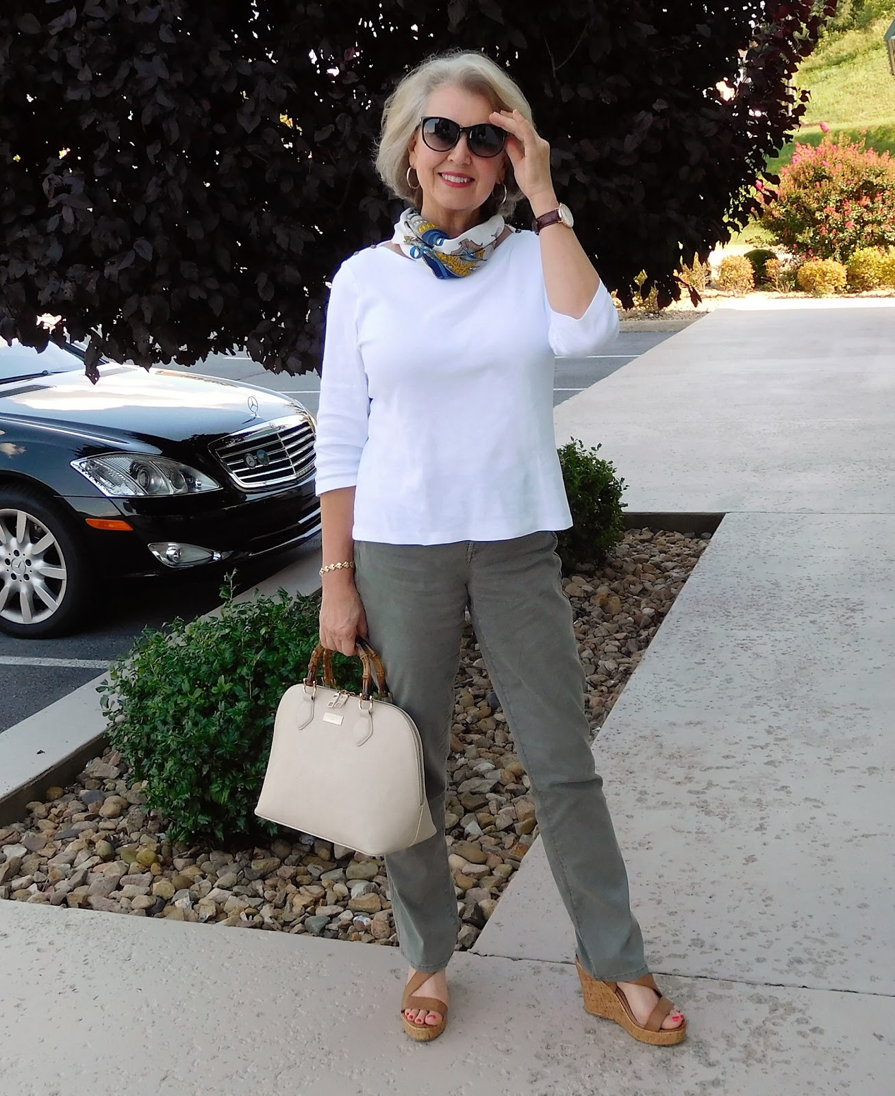 Fifty, not Frumpy: Neutrals With A Scarf