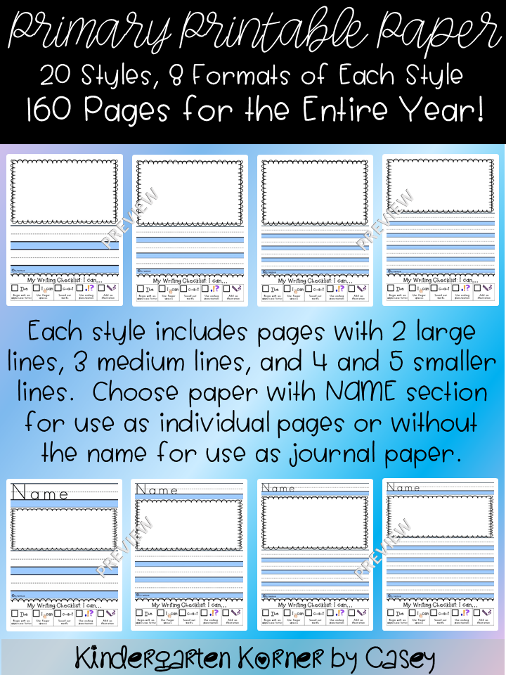 Kindergarten Writing Paper - Kindergarten Korner - A Kindergarten ...