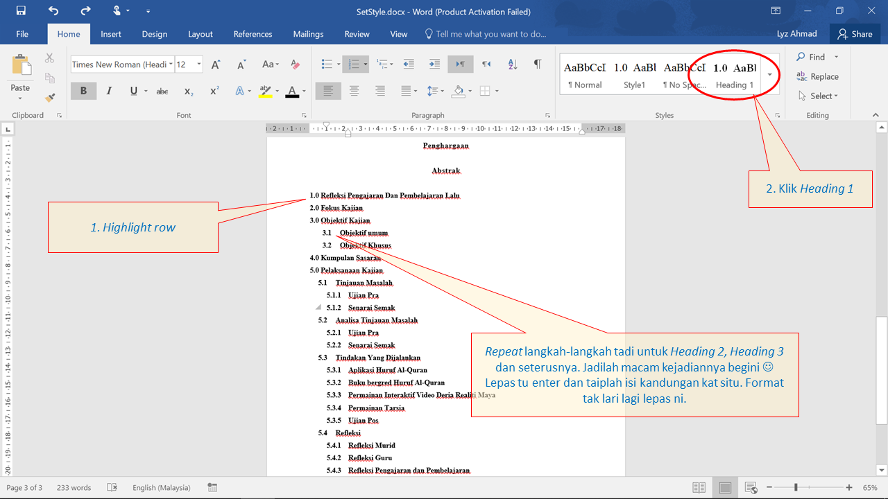 Cara mudah set Numbering Style dalam MS Word ~ Cikgu Liz SEN