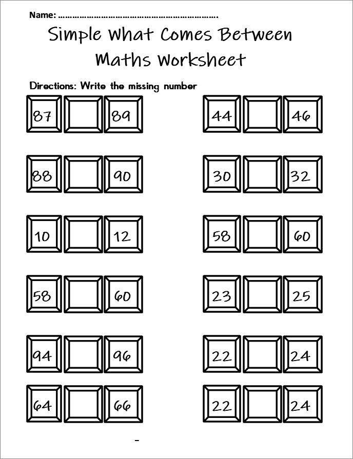 Simple What Comes Between Maths Worksheet