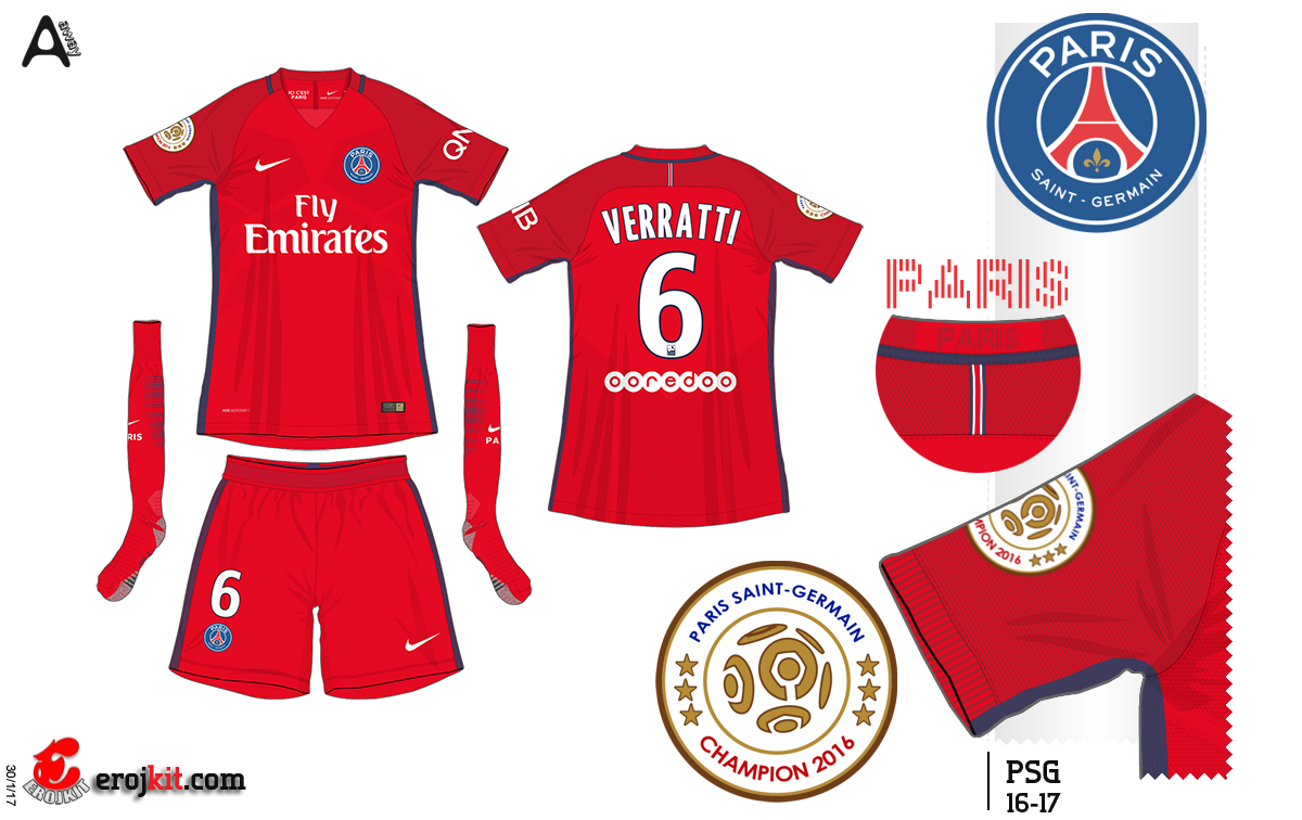 Kit Design, by eroj: 2016-17 PSG (Home, Away e Third)