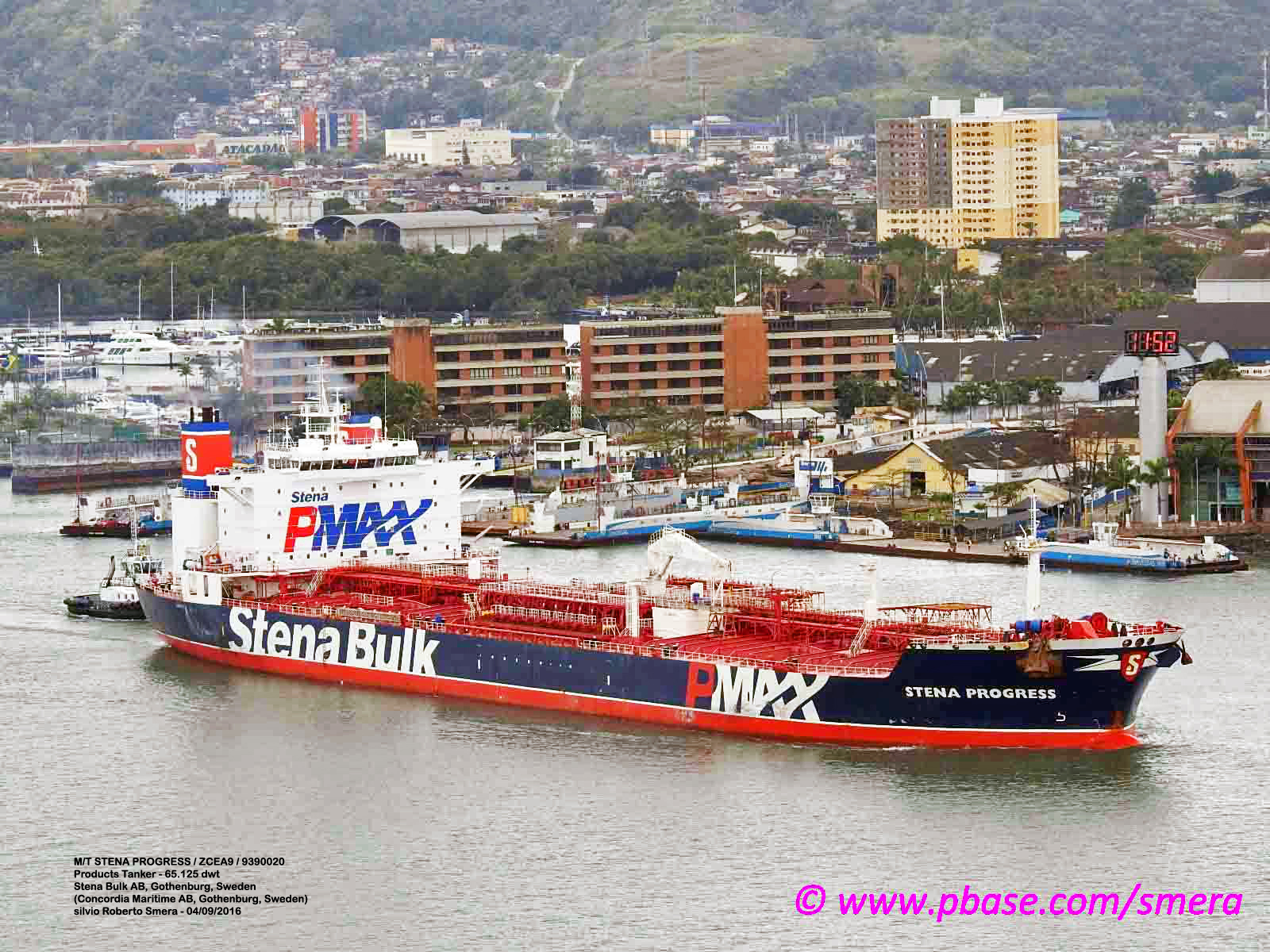 Santos Shiplovers: M/T Stena Progress / ZCEA9 - Leaving Santos, 04/09/2016