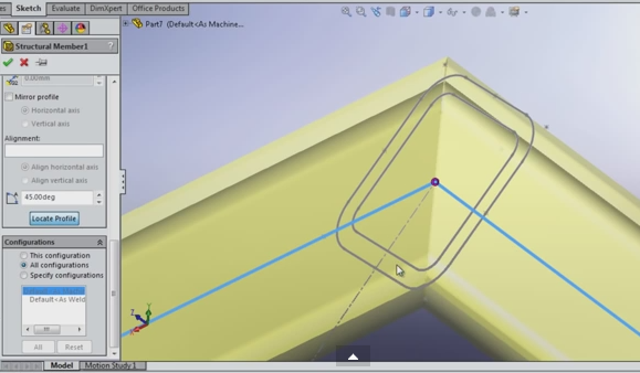 How to use Locate Profile in SolidWorks Weldment Tutorial - SolidWorks ...
