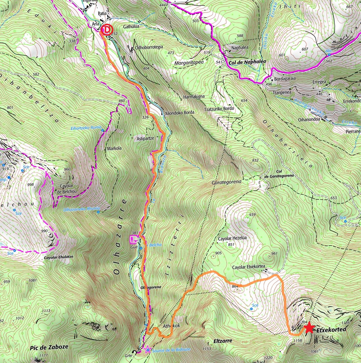 Etxekortea, 1204m, depuis Arla.