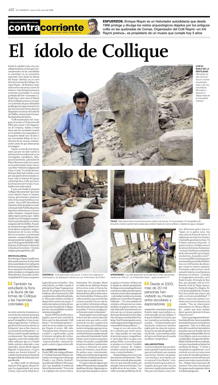 COLECTIVO COLLI: DOCUMENTOS: EL IDOLO DE COLLIQUE. REPORTAJE DIARIO EL ...