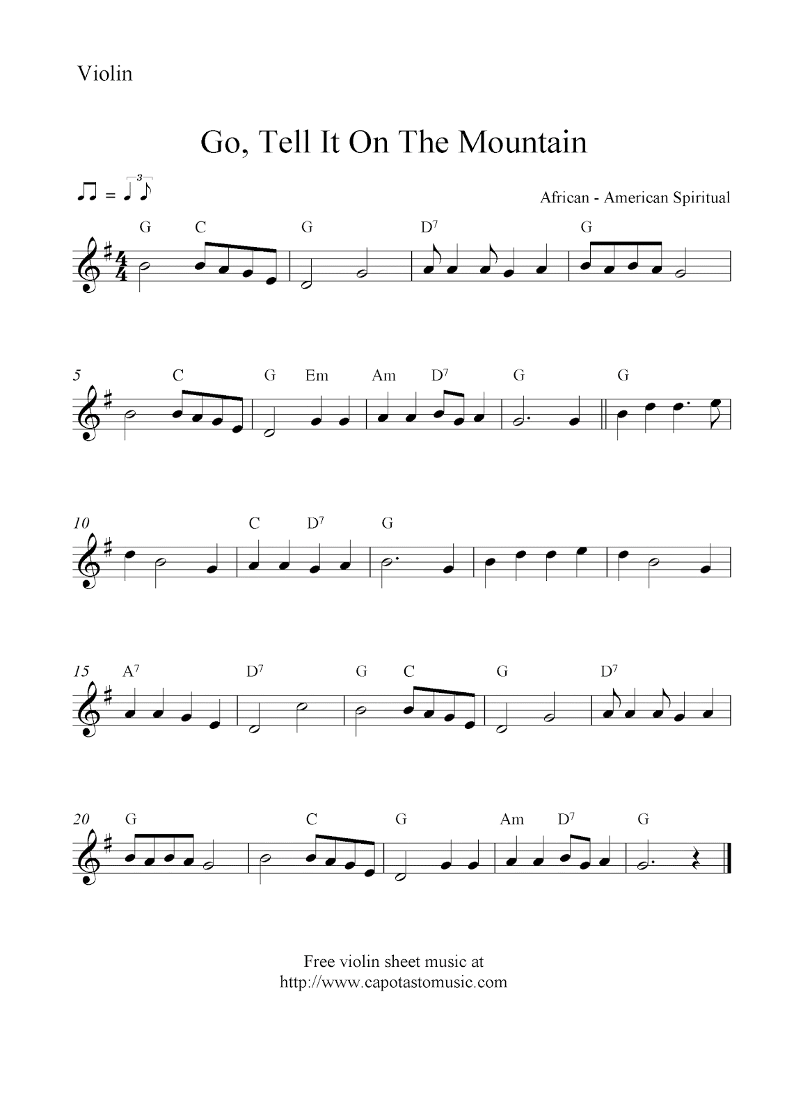 Easy Sheet Music For Beginners: Go, Tell It On The Mountain, free ...