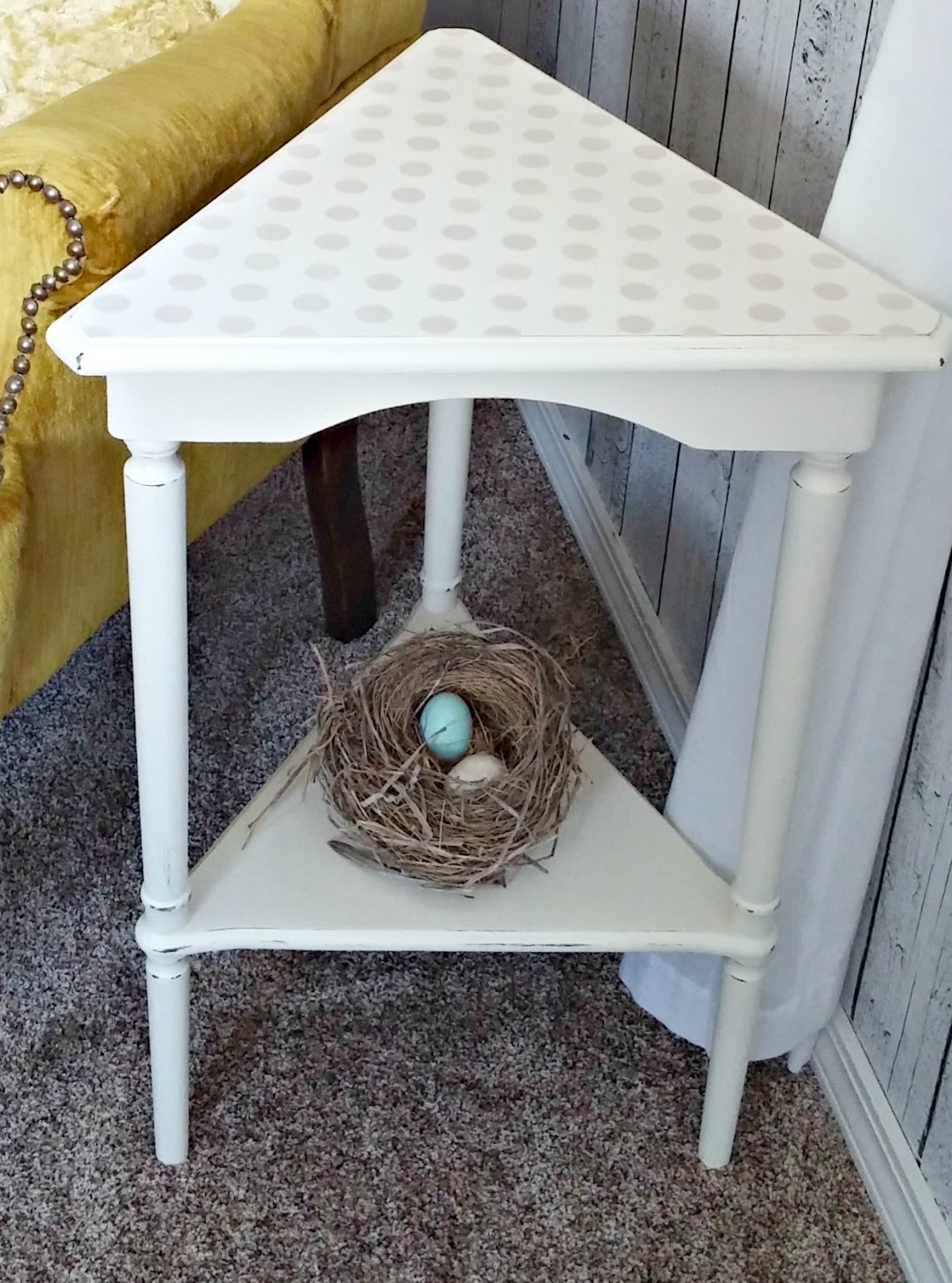 Triangle Side Table Makeover - Little Vintage Cottage