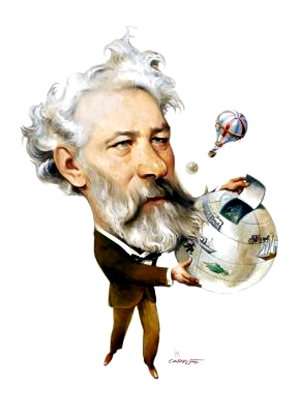 Luis Carreño: Caricatura de Julio Verne, realizada por Luis Carreño.