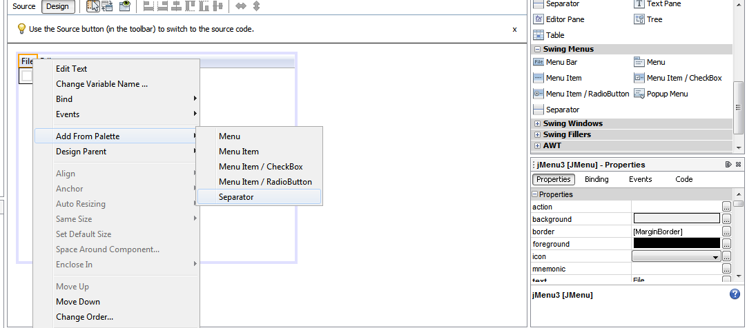 Membuat Menu Pada Netbeans