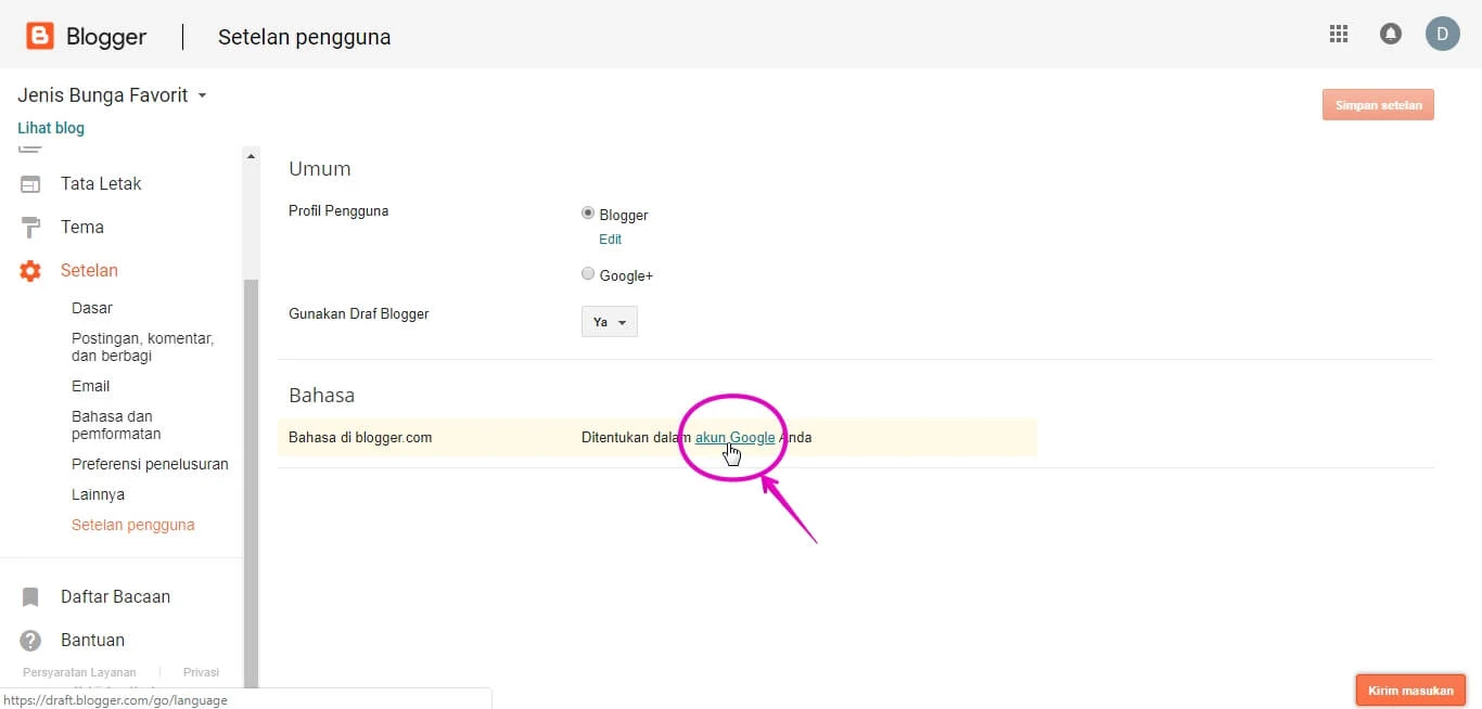 Mengganti Tampilan Bahasa Dashboard Blogger | Digital Poin