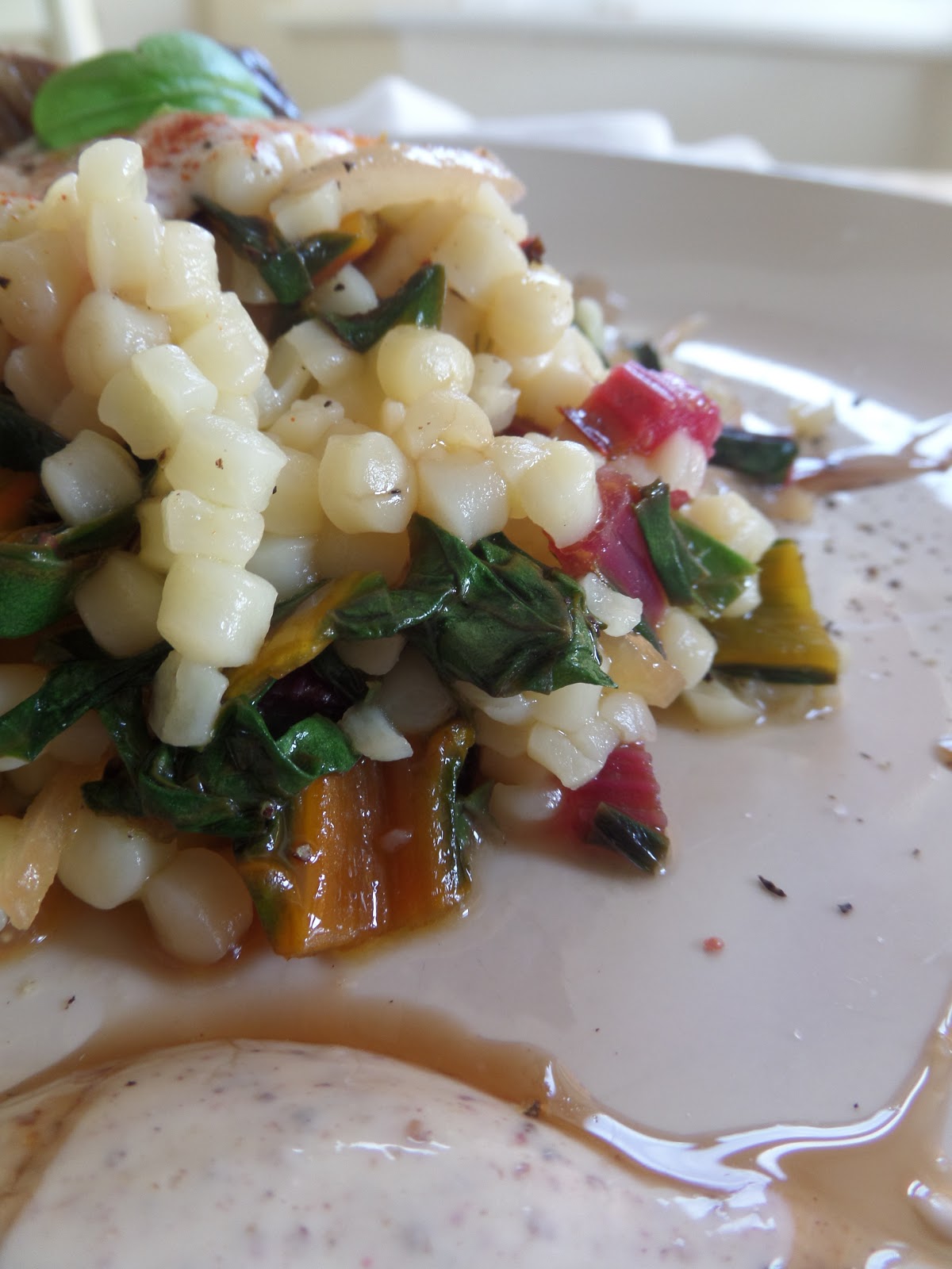 Lemony fregola and rainbow chard salad with grilled aubergine and sumac ...