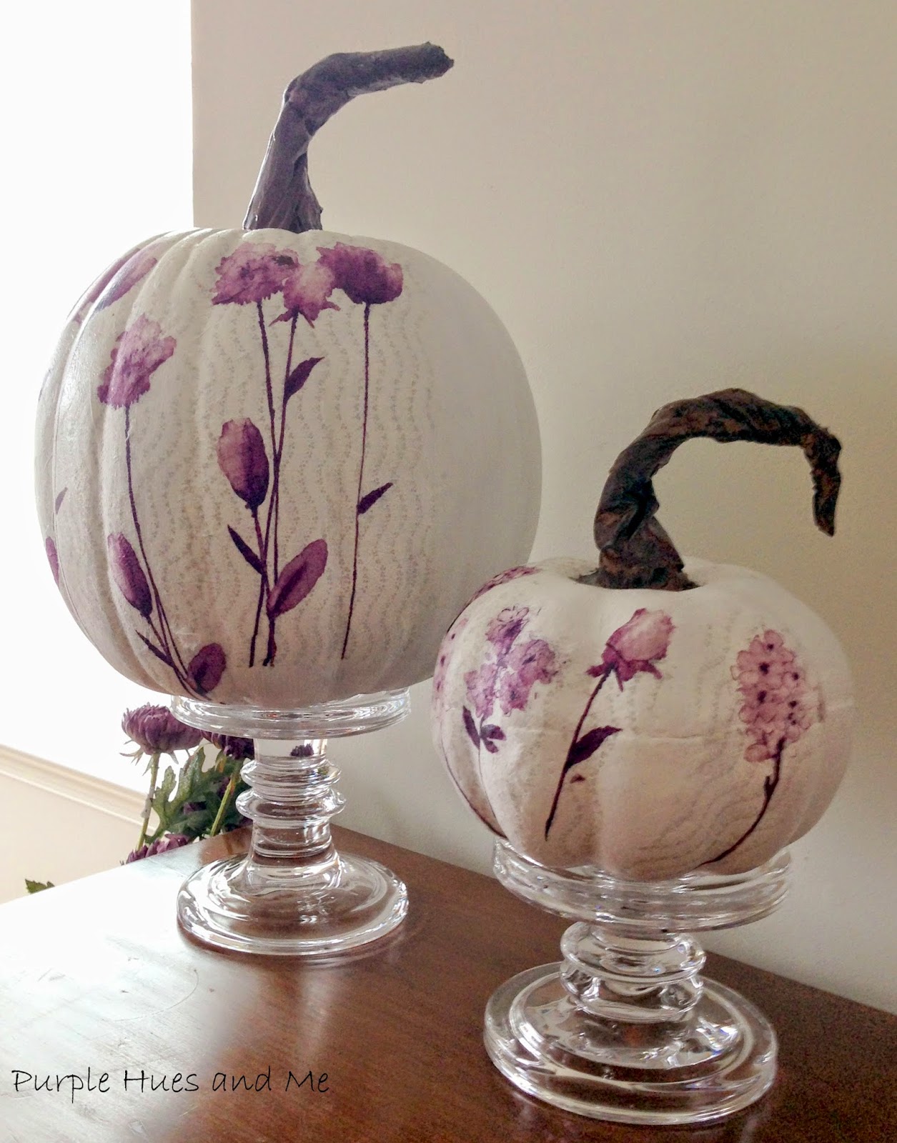 Purple Hues and Me: Decoupage Paper Napkins on Pumpkins Using Plastic Wrap