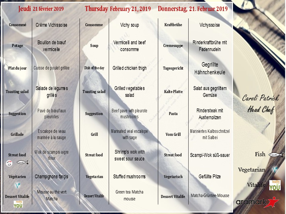 Weekly menu: Thursday