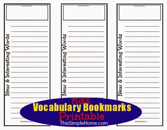 Vocabulary Bookmark Printable {Free} - This Simple Home
