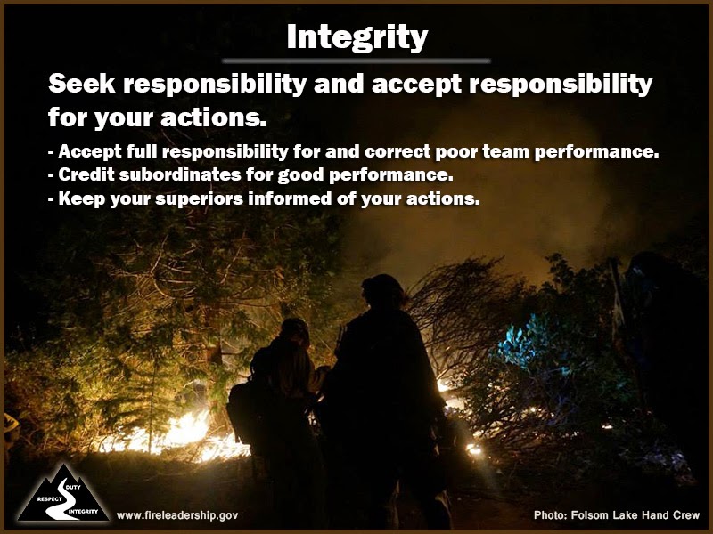 Wildland Fire Leadership: INTEGRITY: Seek responsibility and accept ...
