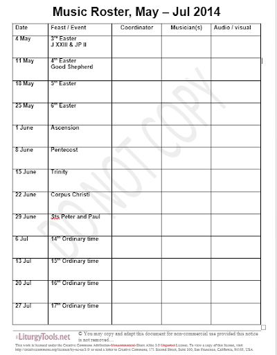 LiturgyTools.net: Printable music roster, May to July 2014
