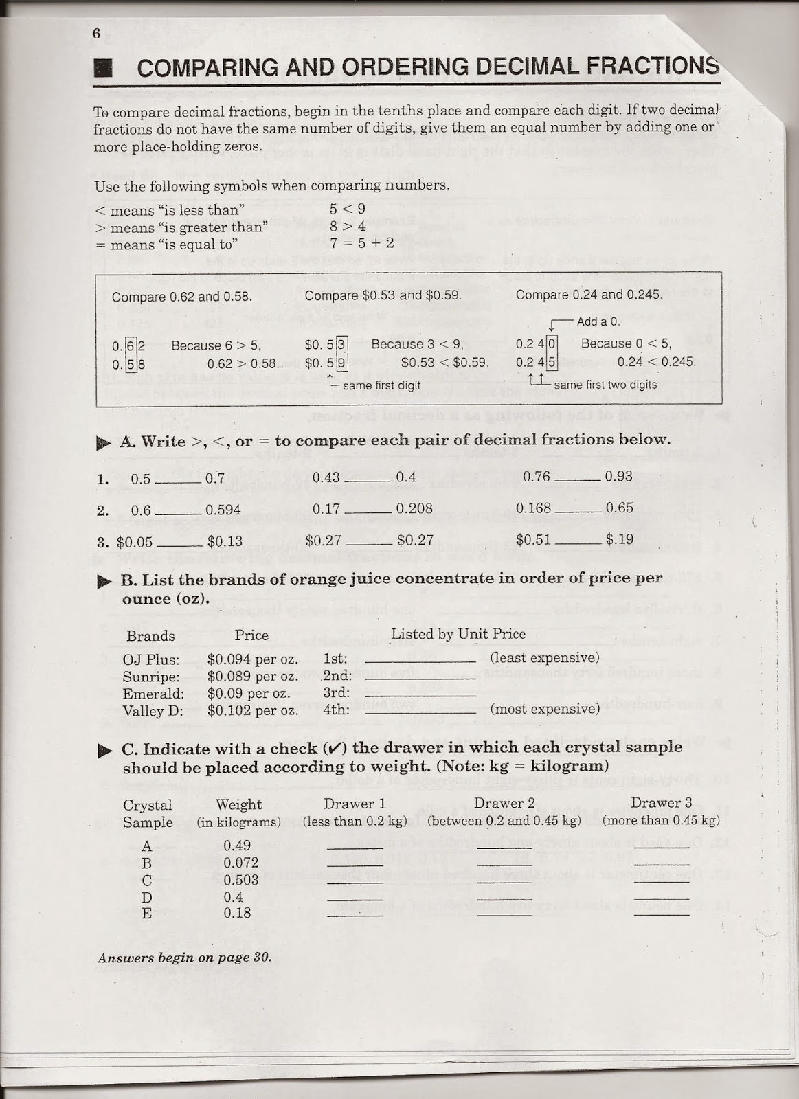 GED Math: Comparing and ordering decimal fractions