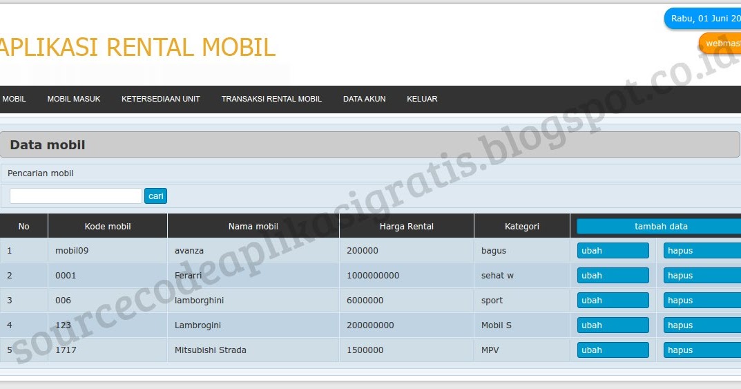 Aplikasi Rental Mobil berbasis Web (PHP & MySQL) - SMKWEB