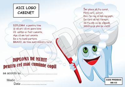 PLANSE DE COLORAT: DIPLOME PENTRU COPII CUMINTI - la dentist