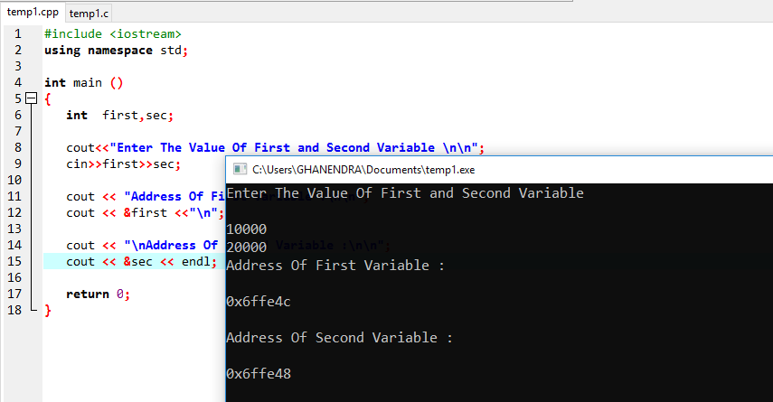 C++ Program To Find The Address Of Variable