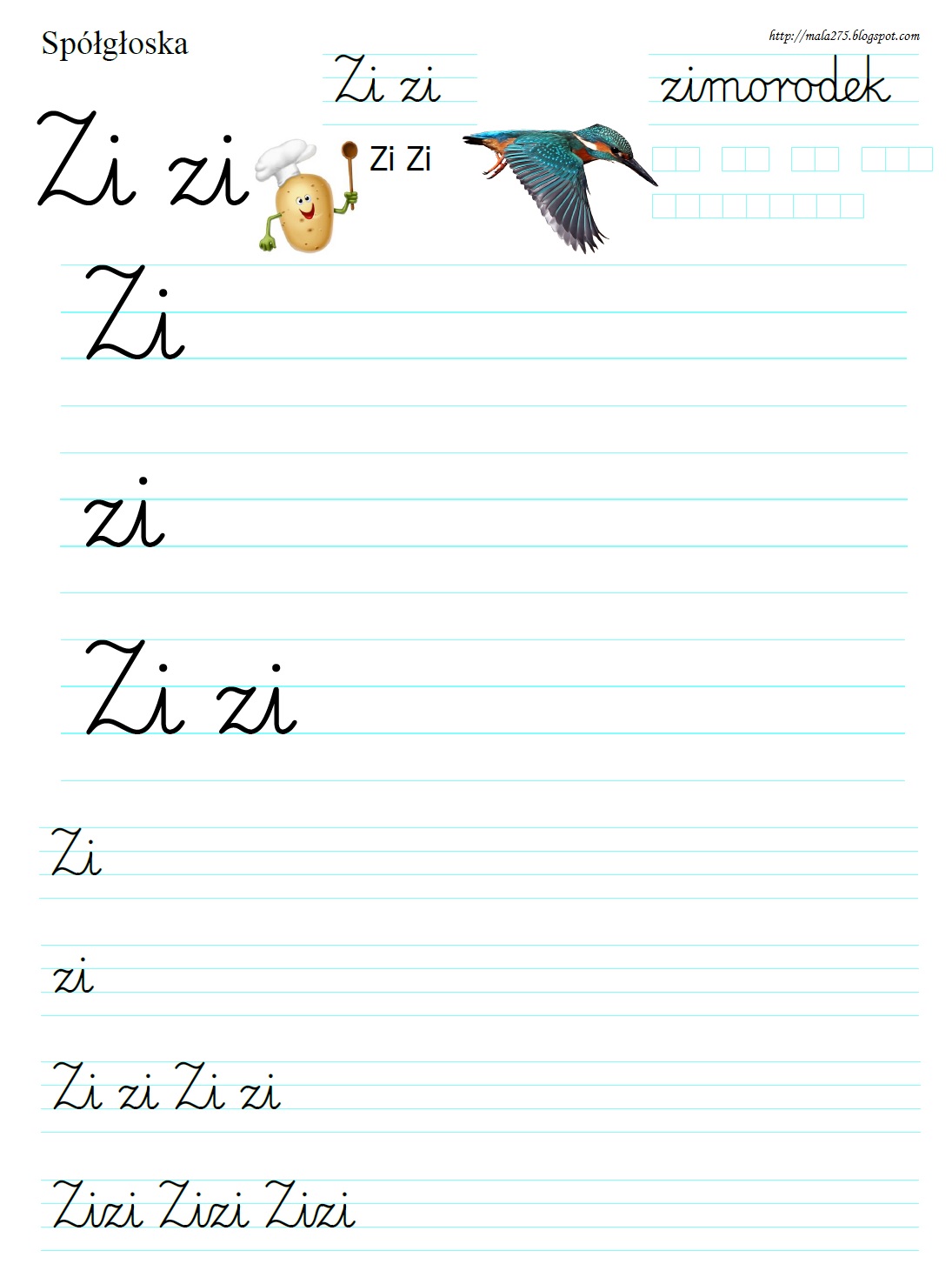 BLOG EDUKACYJNY DLA DZIECI: LITERKA Ź / ZMIĘKCZENIE Zi - KARTY PRACY