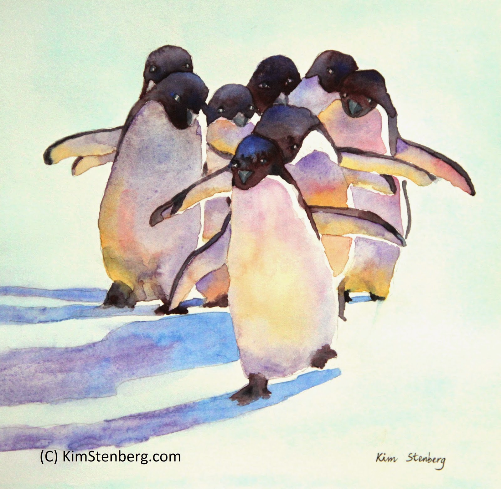 Kim Stenberg's Painting Journal: "Penguin Walk" (watercolor on paper; 8 ...
