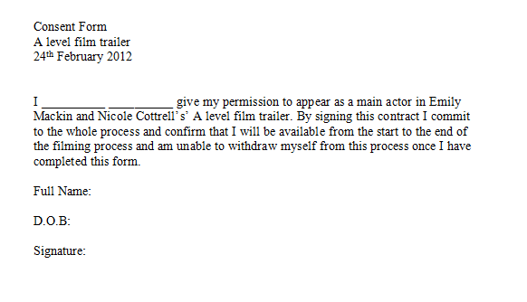 Media A2: Filming consent forms