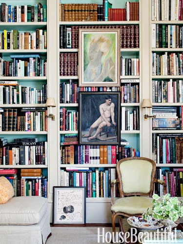 a perfect gray: hanging art on the bookcase