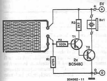 Transistor Water Sensor Alarm Circuit Diagram