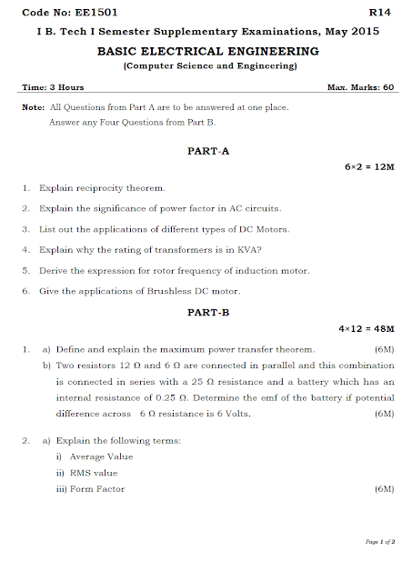 GEC BASIC ELECTRICAL ENGINEERING May 2015 Question Paper - University ...