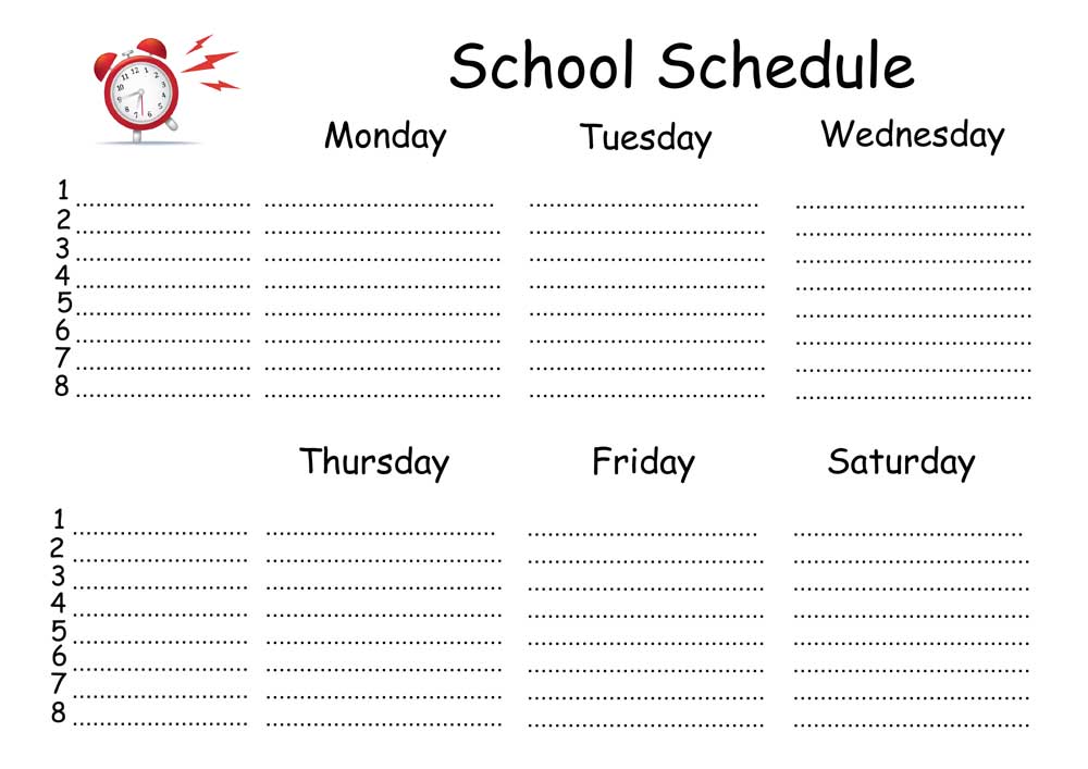 Free download School schedule blank page 1 week