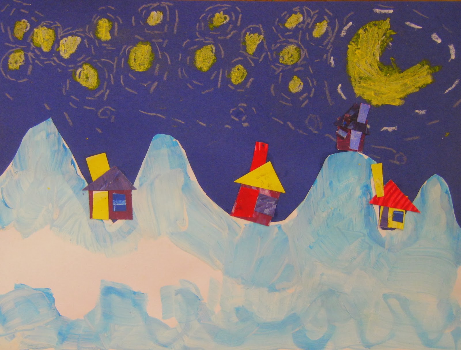 Cassie Stephens: In the Art Room: Winter Collage Landscapes by Kindergarten