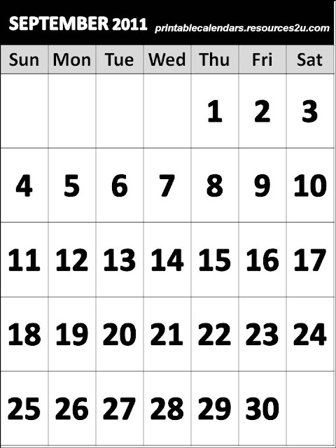 2011: Vertical September 2011 Calendar design