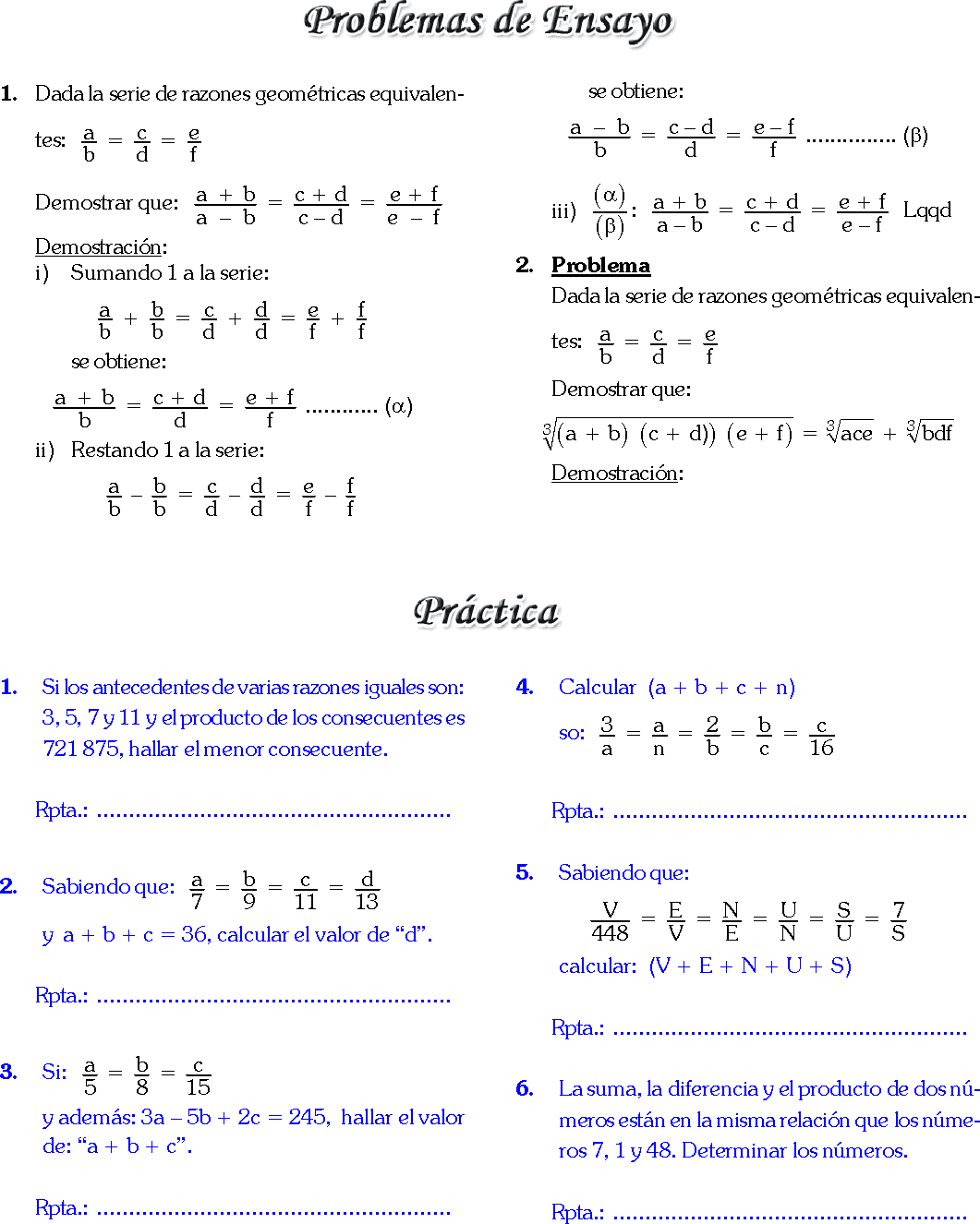 RAZONES Y PROPORCIONES EJERCICIOS RESUELTOS EN PDF