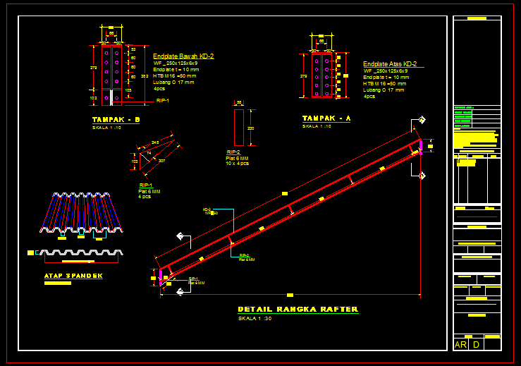 Gambar Kerja Detail Atap Spandek/Rafter Dwg - BLOG ANAK TEKNIK