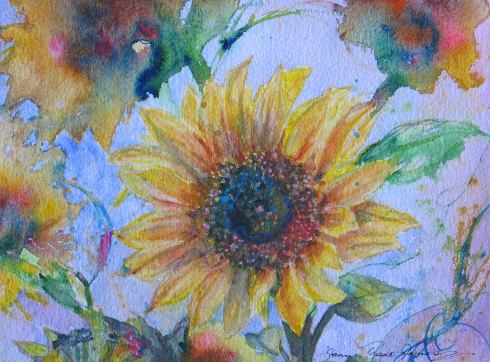 Abstract Sunflower Watercolor