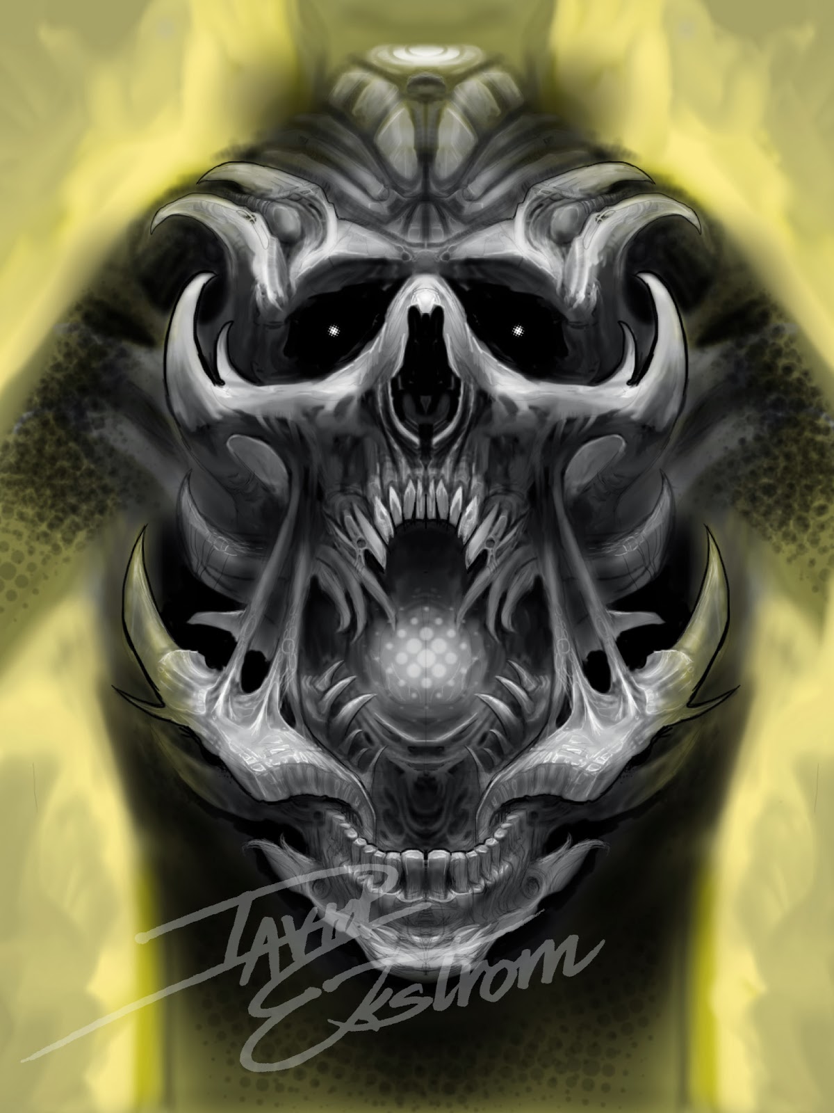 Tattoos & Art by: DAVID EKSTROM: Skull Backpeice digital sketch