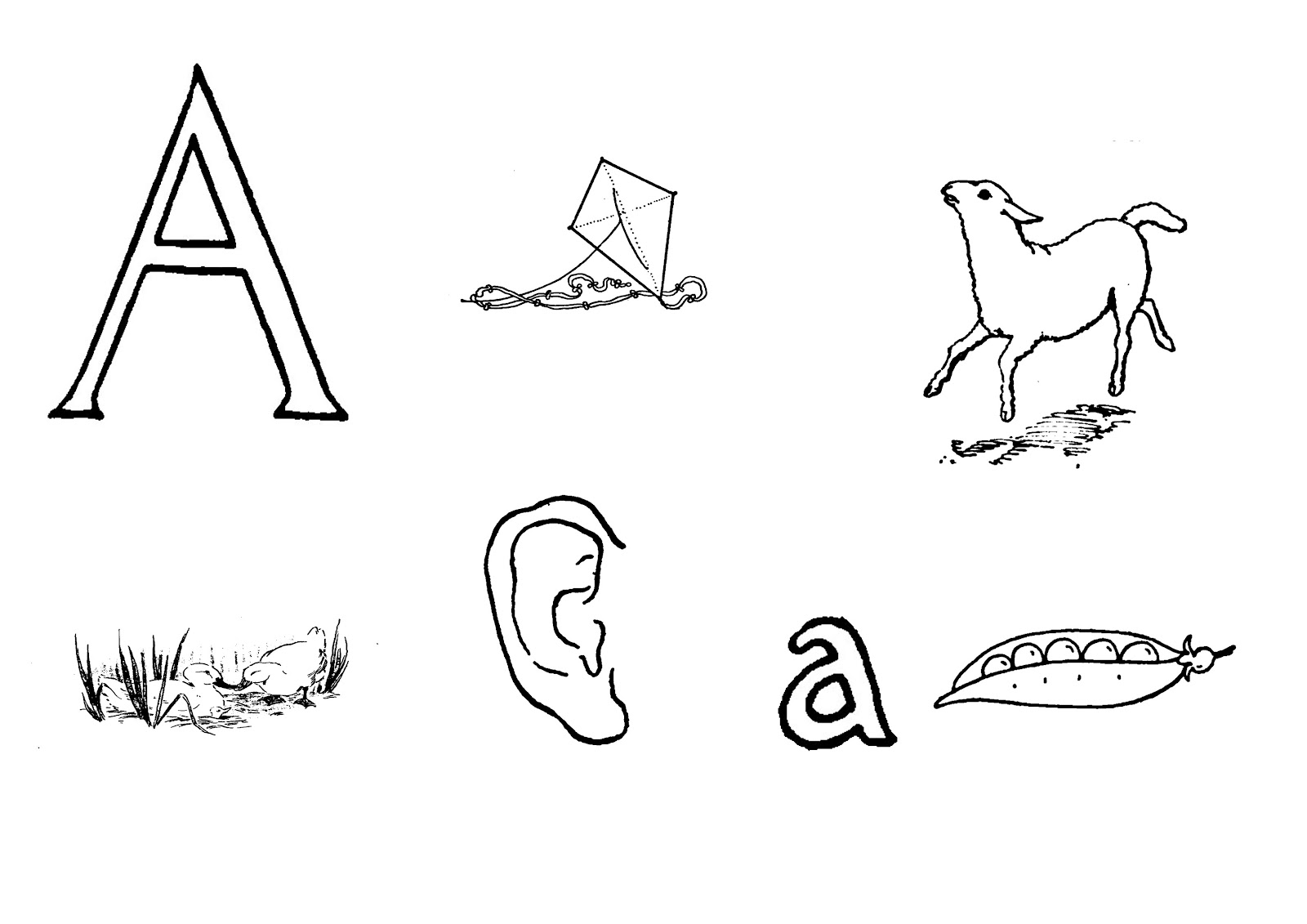 Piešiniai ir darbeliai: Daiktai prasidedantys A - paveiksliukai