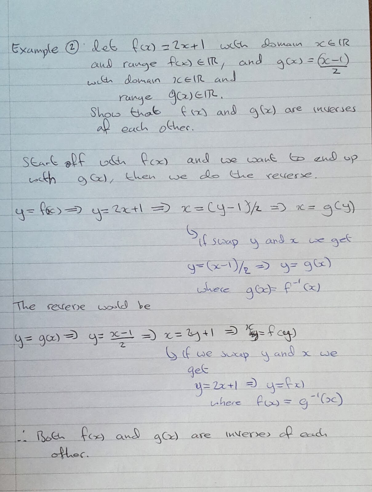A Level Maths Notes: A2 - Inverse function: Method Part 1