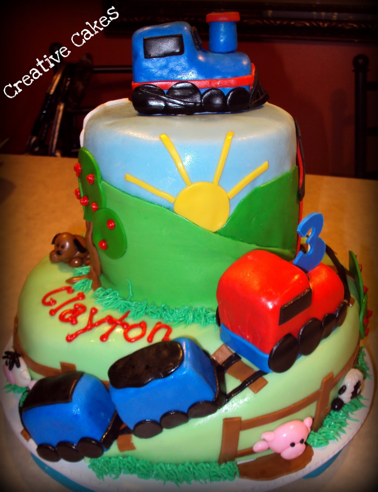 Creative cakes: Farmyard Train Birthday Cake