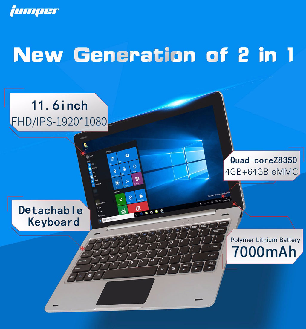 Jumper EZpad 6 2-in-1 Tablet PC: Intel Cherry Trail + Windows 10 OS ...