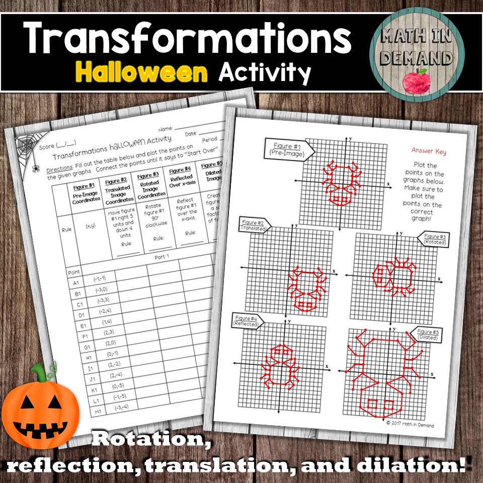 Math In Demand Transformations Halloween Activity Reflect Rotate Translate And Dilate