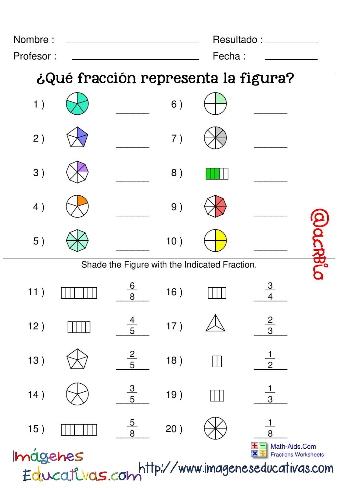 Fichas de Primaria: Fracciones