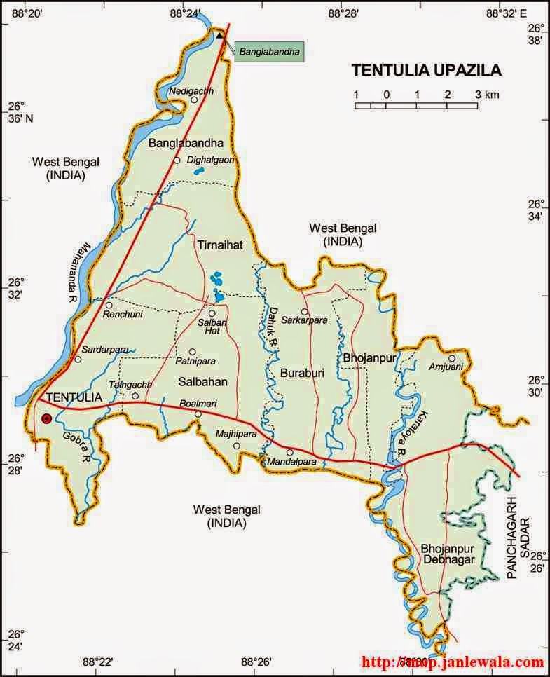 Tentulia Upazila Map, Panchagarh District, Bangladesh