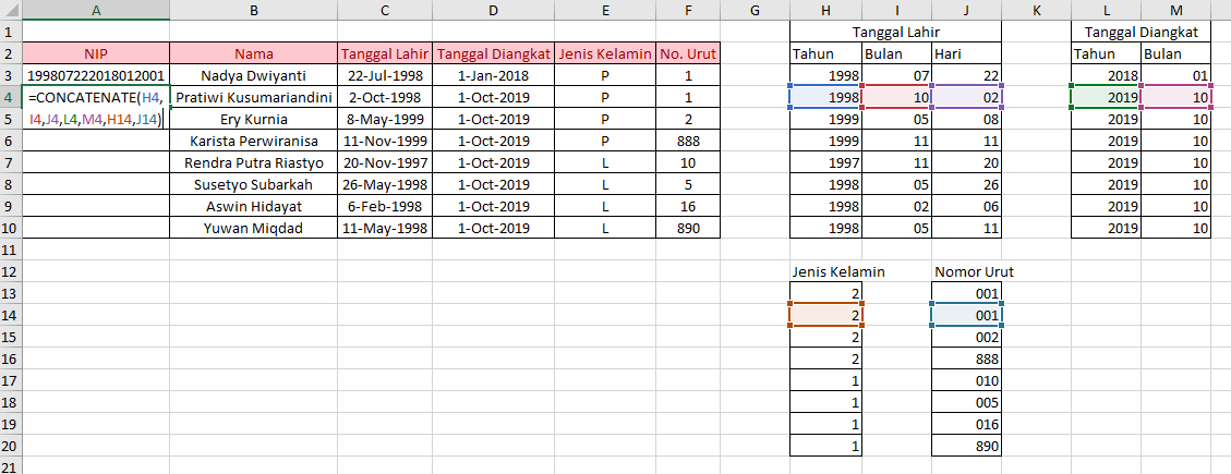 Aplikasi Komputer: Membuat NIP pada Microsoft Excel.